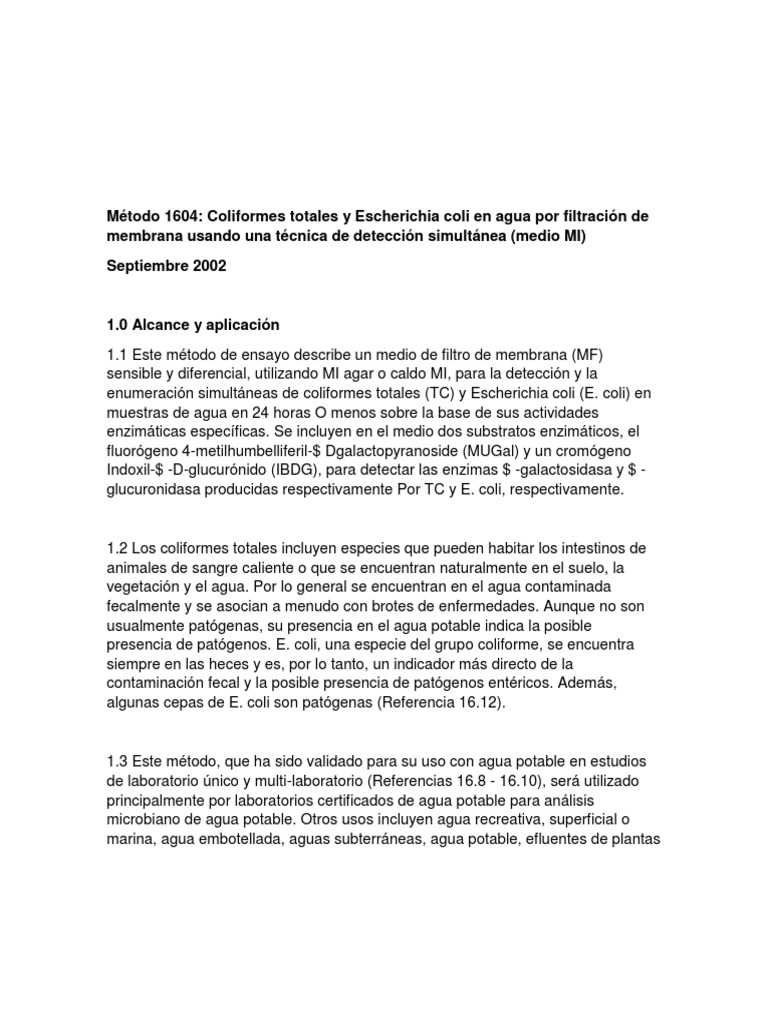 Método EPA 1604 para Coliformes en Agua | PDF | Agua | Química