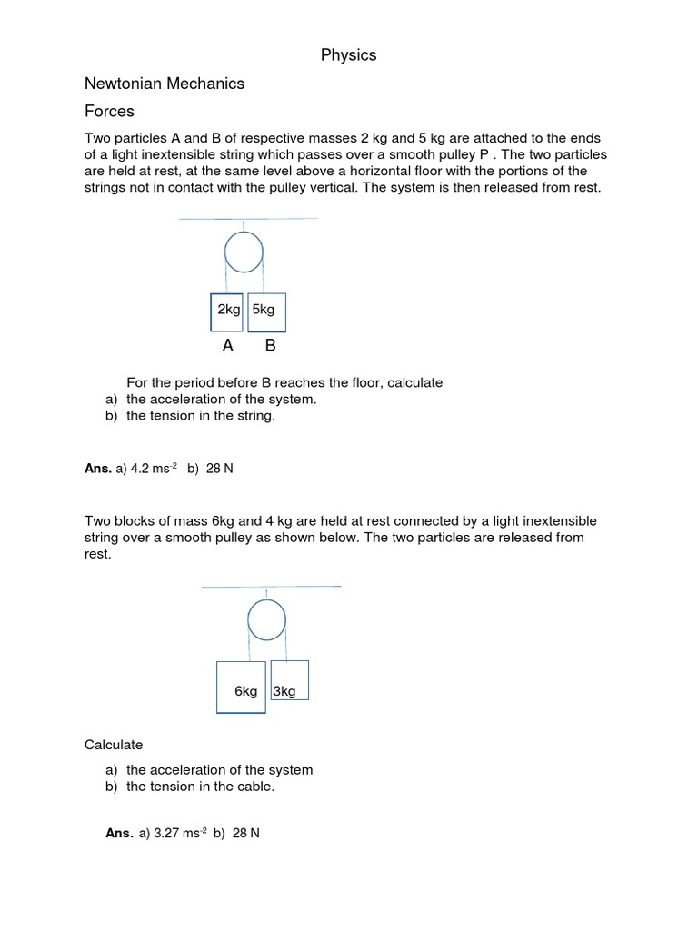 Newtonian Mechanics - Forces Worksheet | PDF