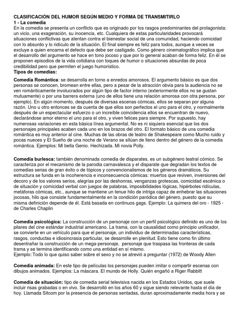 Clasificacion Del Humor | PDF | Comedia | Humor