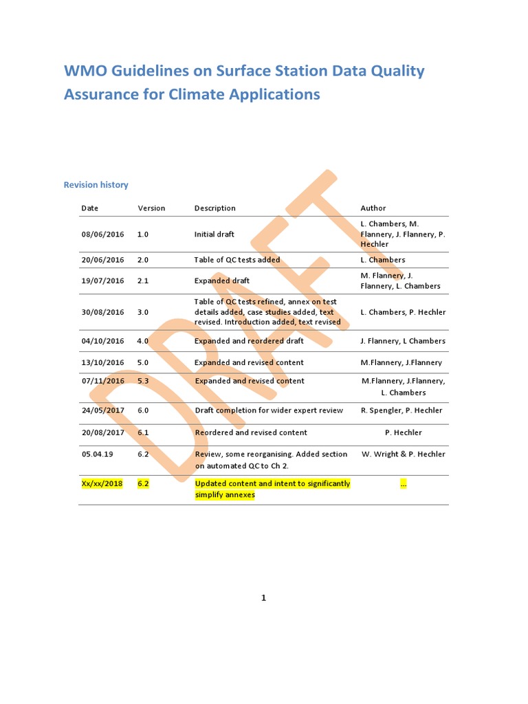 WMO Guidelines On Surface Station Data Quality Assurance For Climate ...