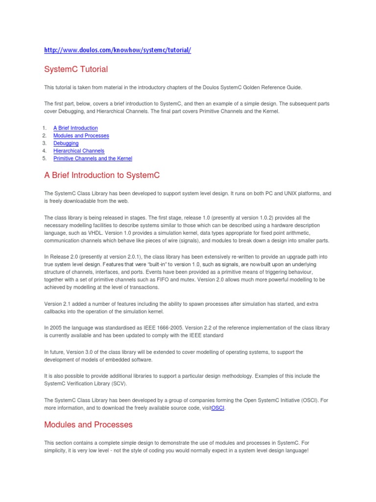 Doulus SystemC Tutorial | PDF | Class (Computer Programming) | Kernel (Operating System)