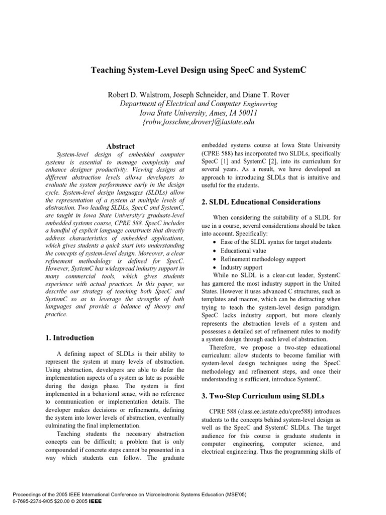 SpecC and SystemC | PDF | Abstraction (Computer Science) | System