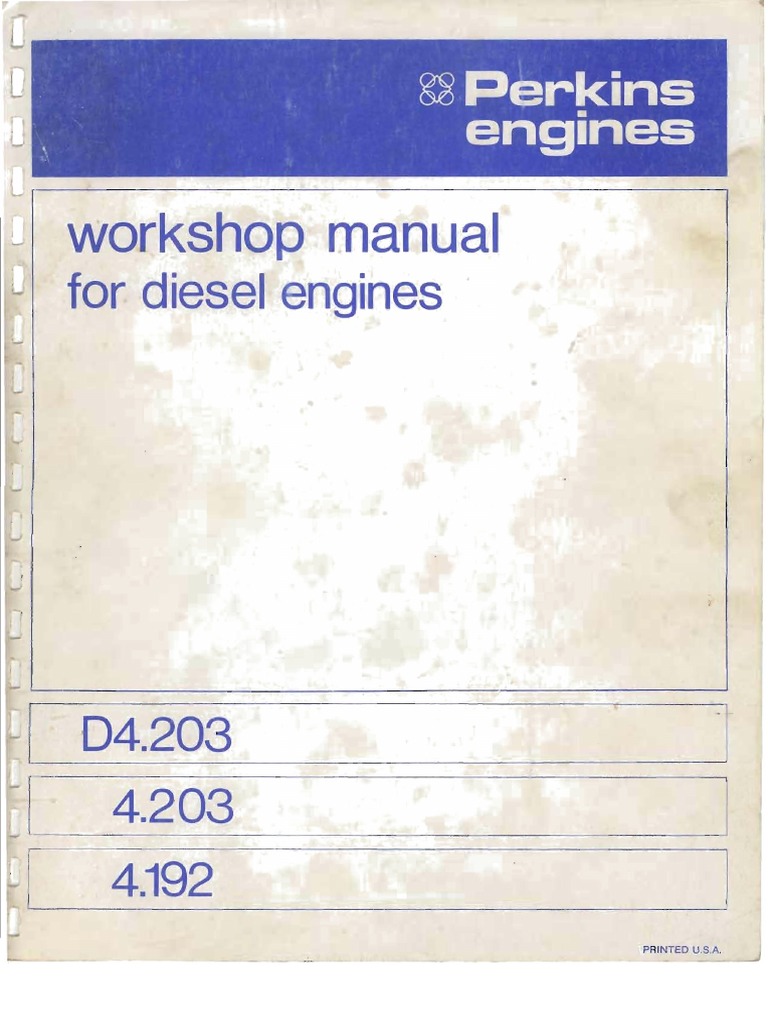 Perkins Workshop Manual For Diesel Engines D4.203 4.203 4.192 1979 PDF | PDF