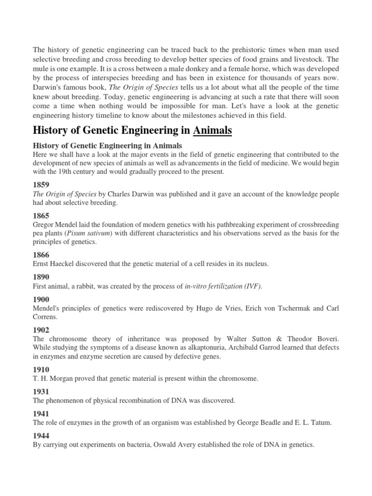 History of Genetic Engineering | PDF | Genetics | Genetic Engineering