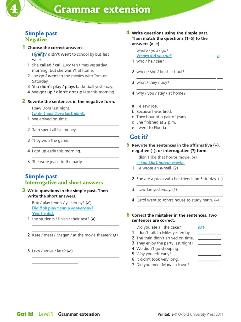 Level 1 Grammar Extension 1 4 | PDF