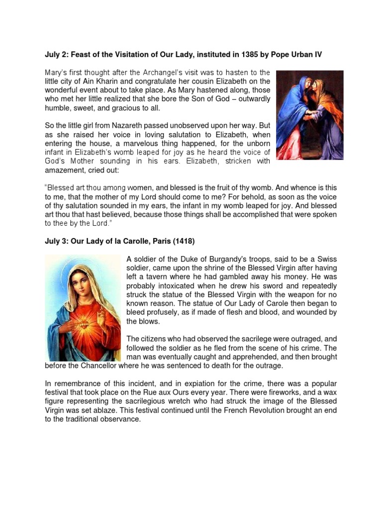 July Marian Feast | PDF | Mary, Mother Of Jesus