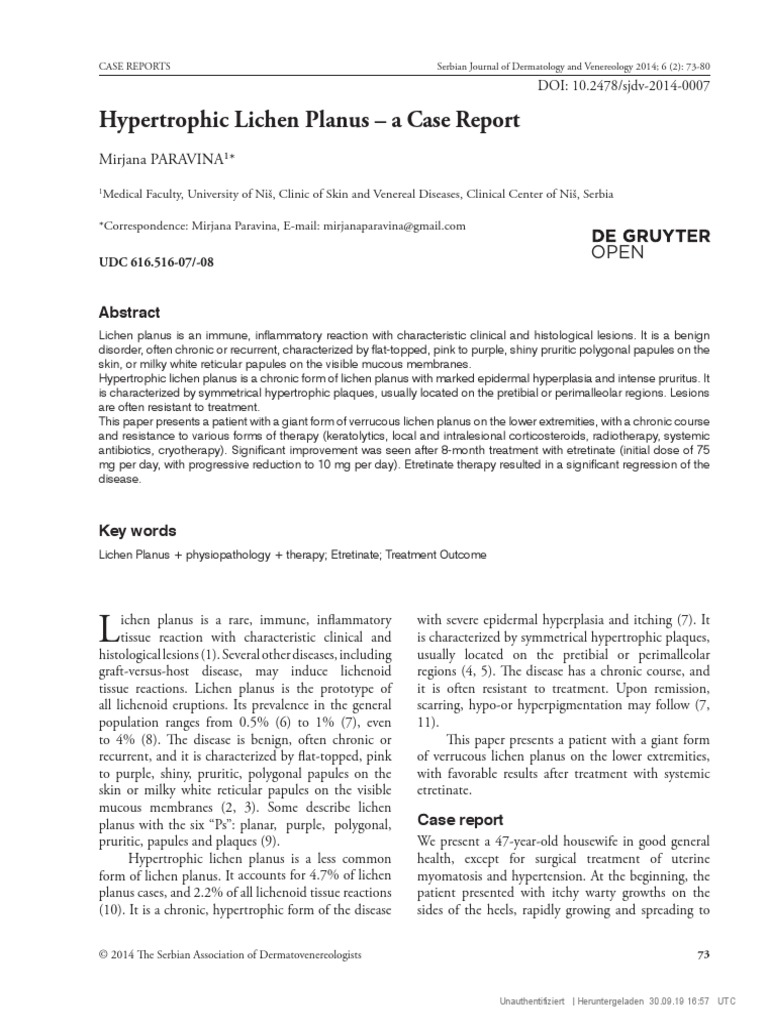 Hypertrophic Lichen Planus - A Case Report: Mirjana PARAVINA | PDF | T ...