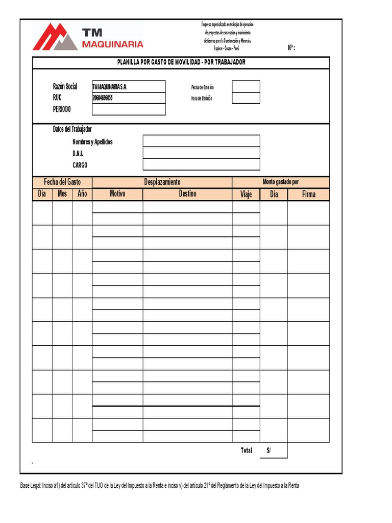 Planilla de Movilidad | PDF
