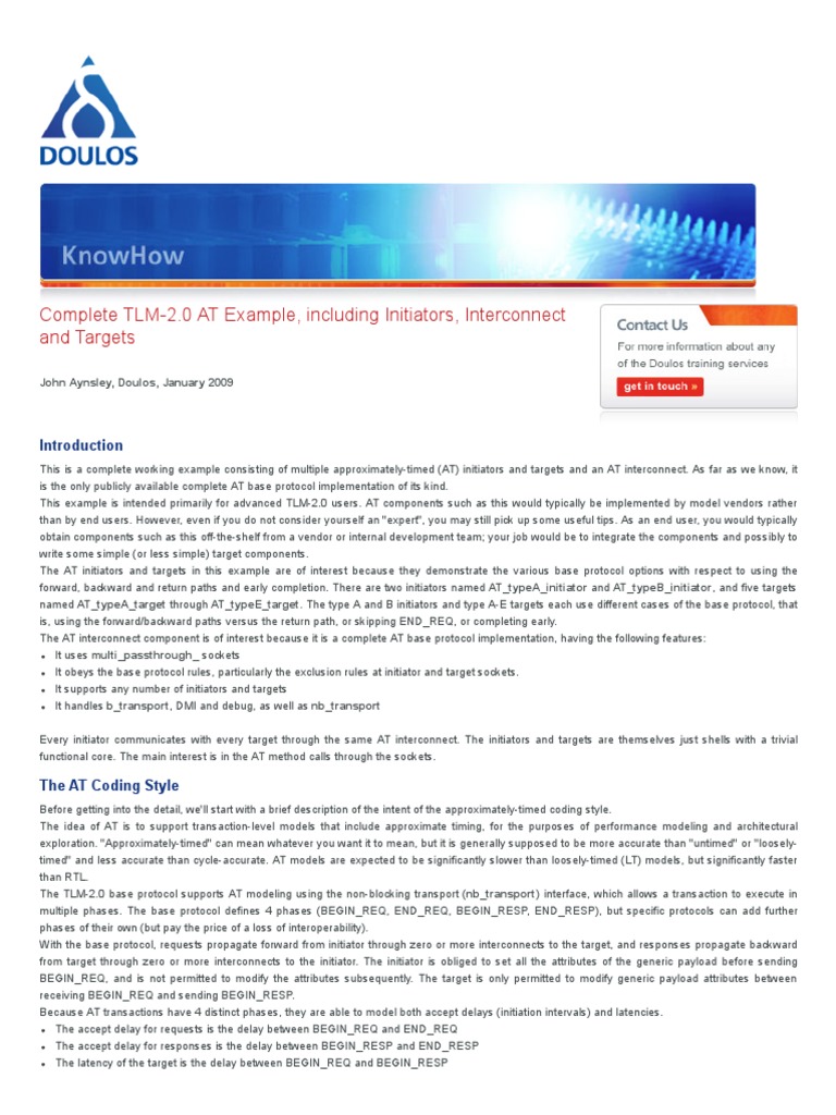 Complete TLM-2.0 AT Example, Including Initiators, Interconnect and ...