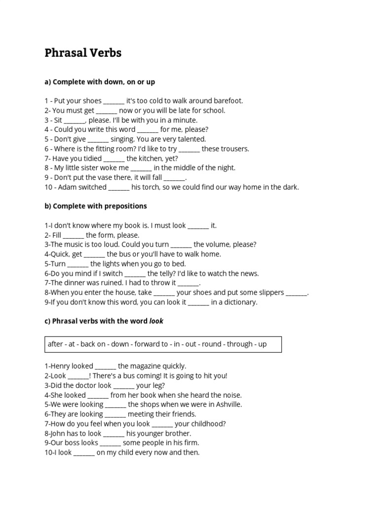 Phrasal Verbs Exercises and Worksheets | PDF
