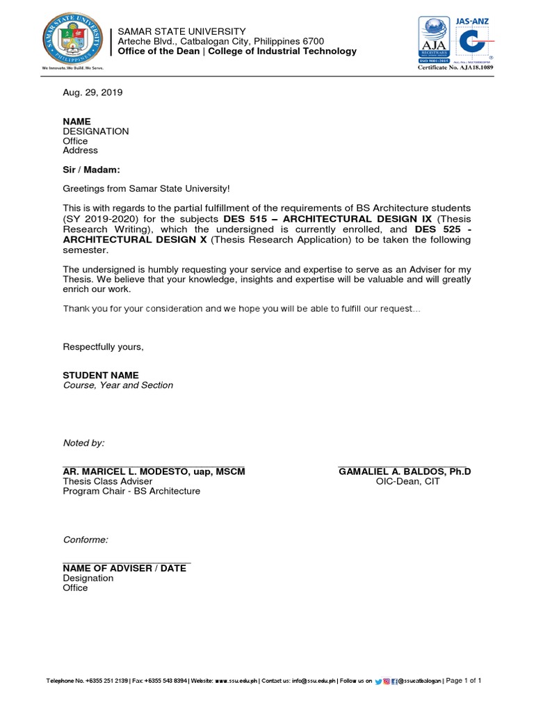 Letter For Thesis Adviser | PDF