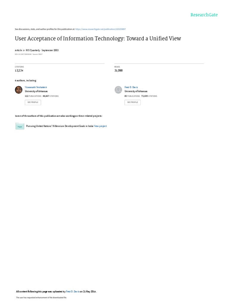 User Acceptance of Information Technology: Toward A Unified View | PDF ...