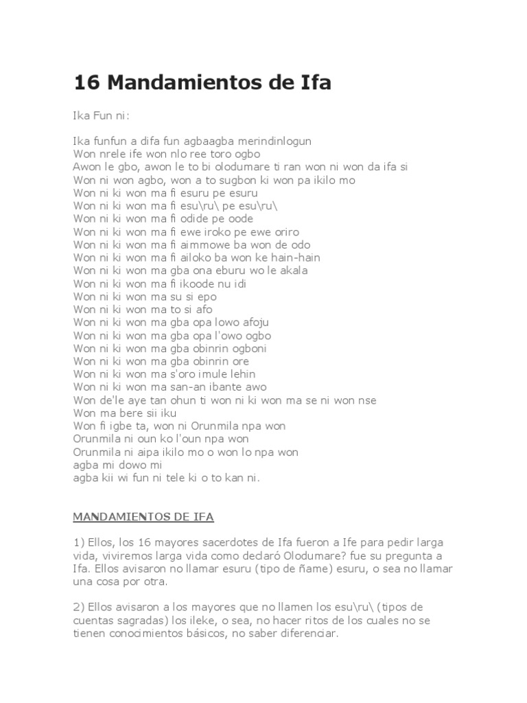 16 Mandamientos de Ifa | PDF | Mitología | Religiones religiosas