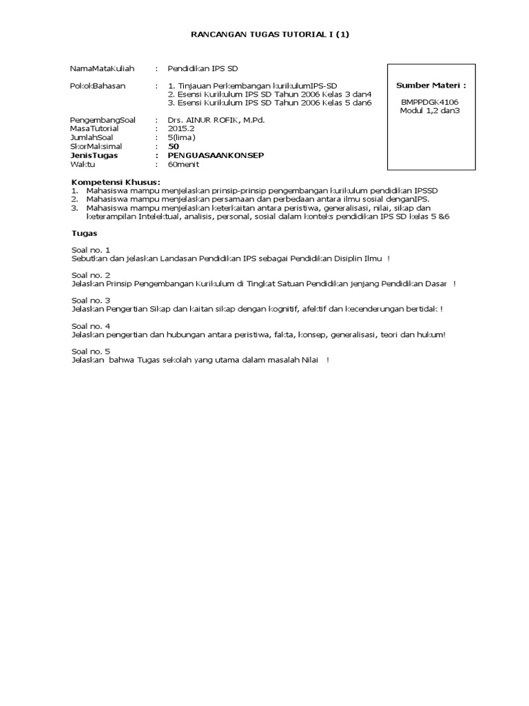 Tugas Tutorial Dan Pedoman Penilaian Pendidik Ips Di SD | PDF