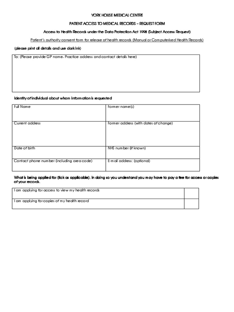 Patient Access To Medical Records - Request Form | PDF