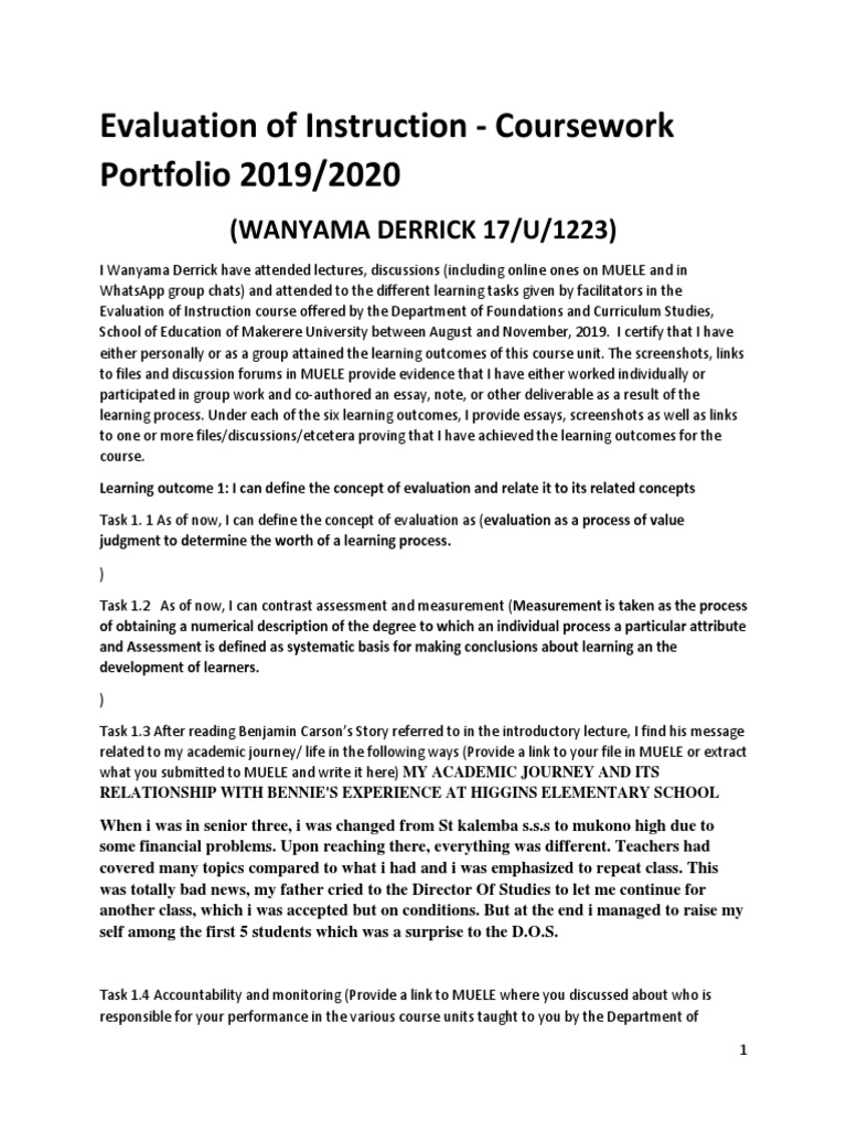 Wanyama Derrick Cus3101 | PDF | Educational Assessment | Teachers