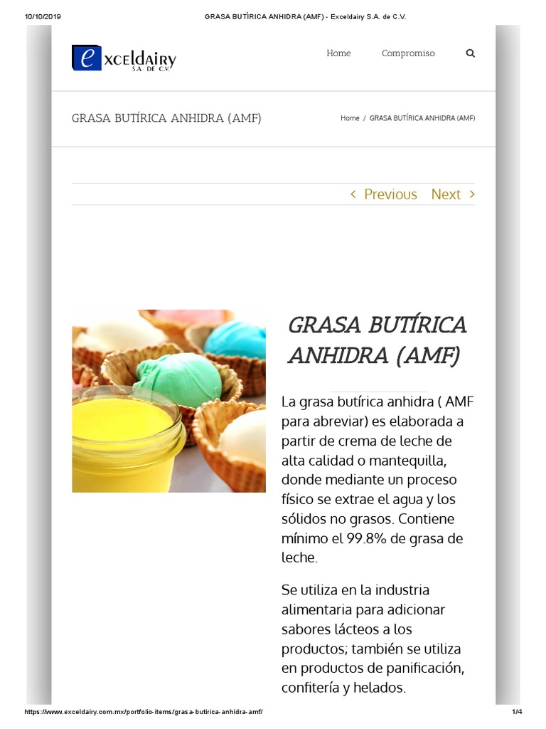 Grasa Butírica Anhidra (Amf) - Exceldairy S.A. de C.V | PDF | Leche ...