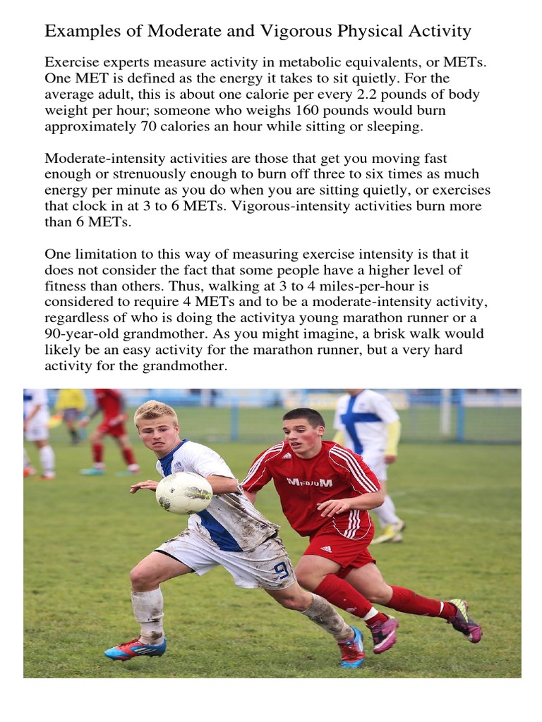 Examples of Moderate and Vigorous Physical Activity | PDF | Artificial ...
