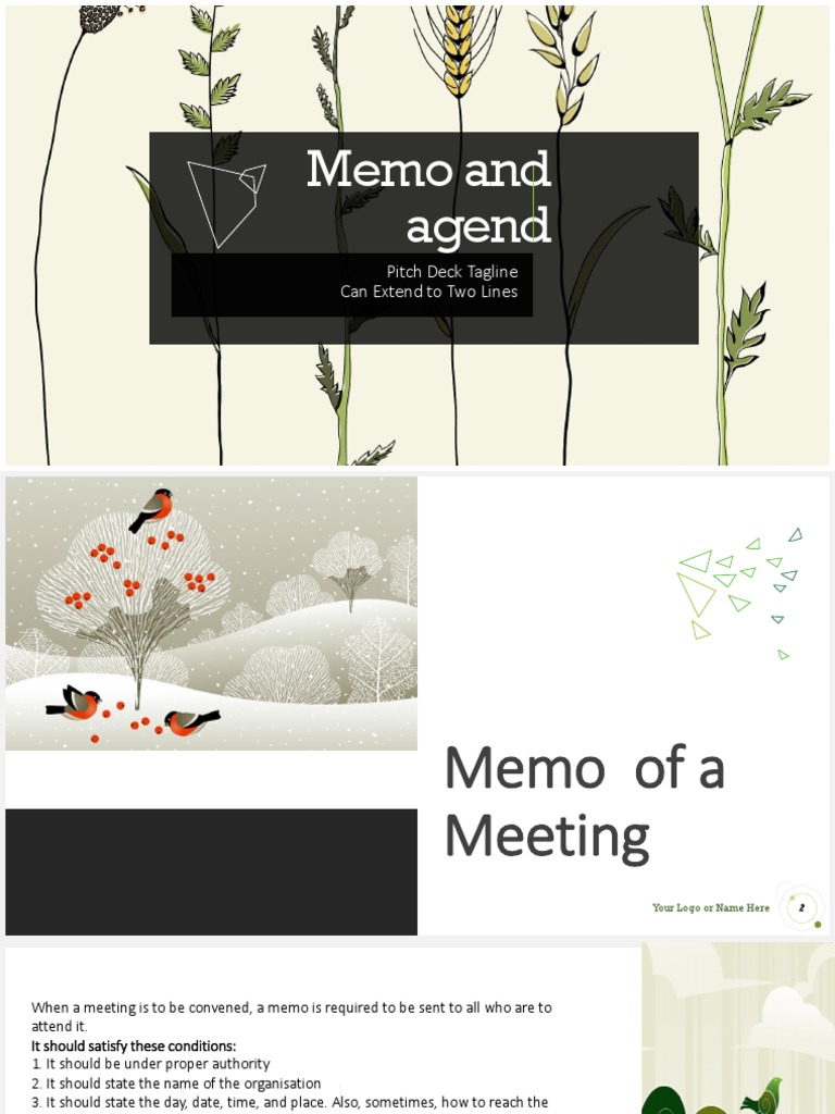 Memo and Agend: Pitch Deck Tagline Can Extend To Two Lines | Download ...
