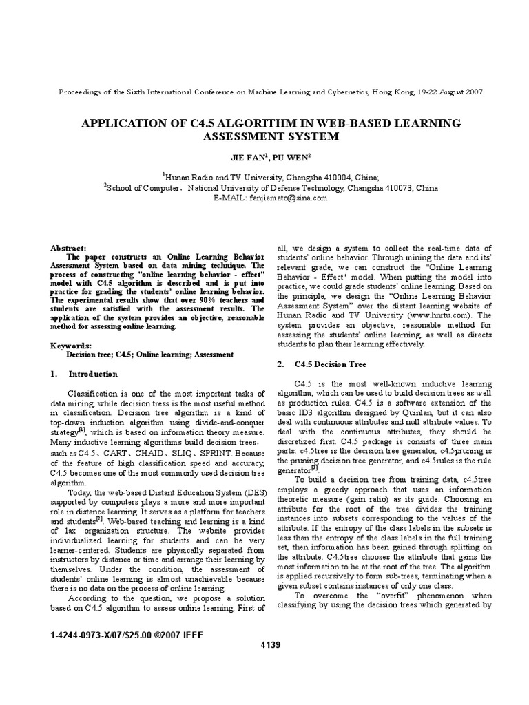 Application of C4.5 Algorithm in Web-Based Learning Assessment System ...