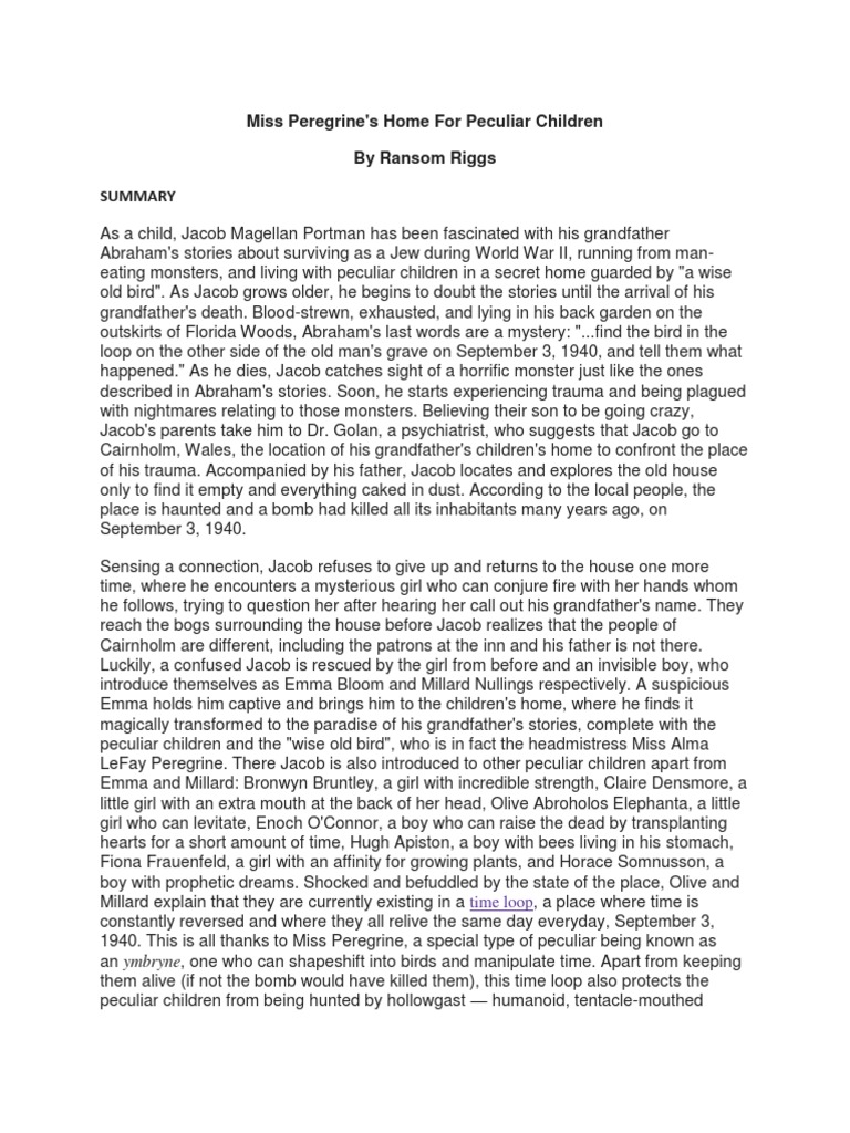 Miss Peregrine's Home For Peculiar Children by Ransom Riggs: Ymbryne | PDF