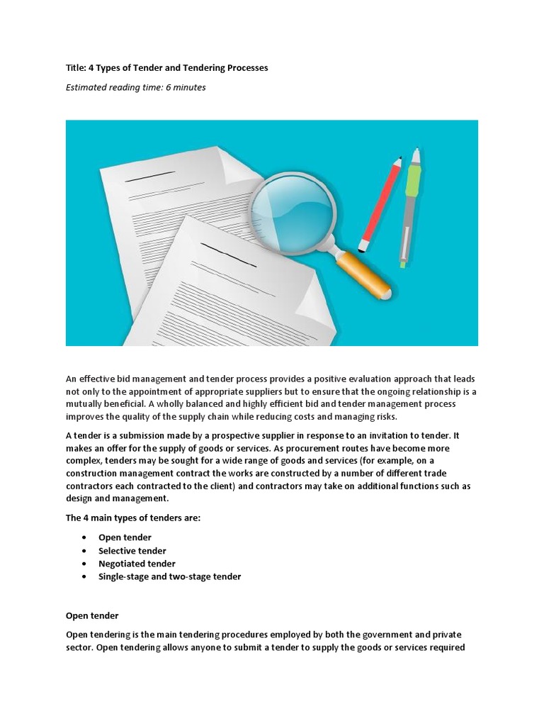 Estimated Reading Time: 6 Minutes: The 4 Main Types of Tenders Are ...
