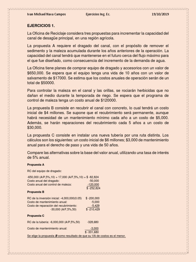 Ejercicios 1,2,3 Ing. Ec. | Descargar gratis PDF | Economias | Agua