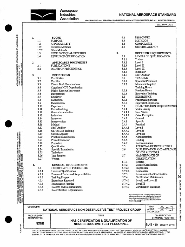 NAS 410 | Nondestructive Testing | Test (Assessment)