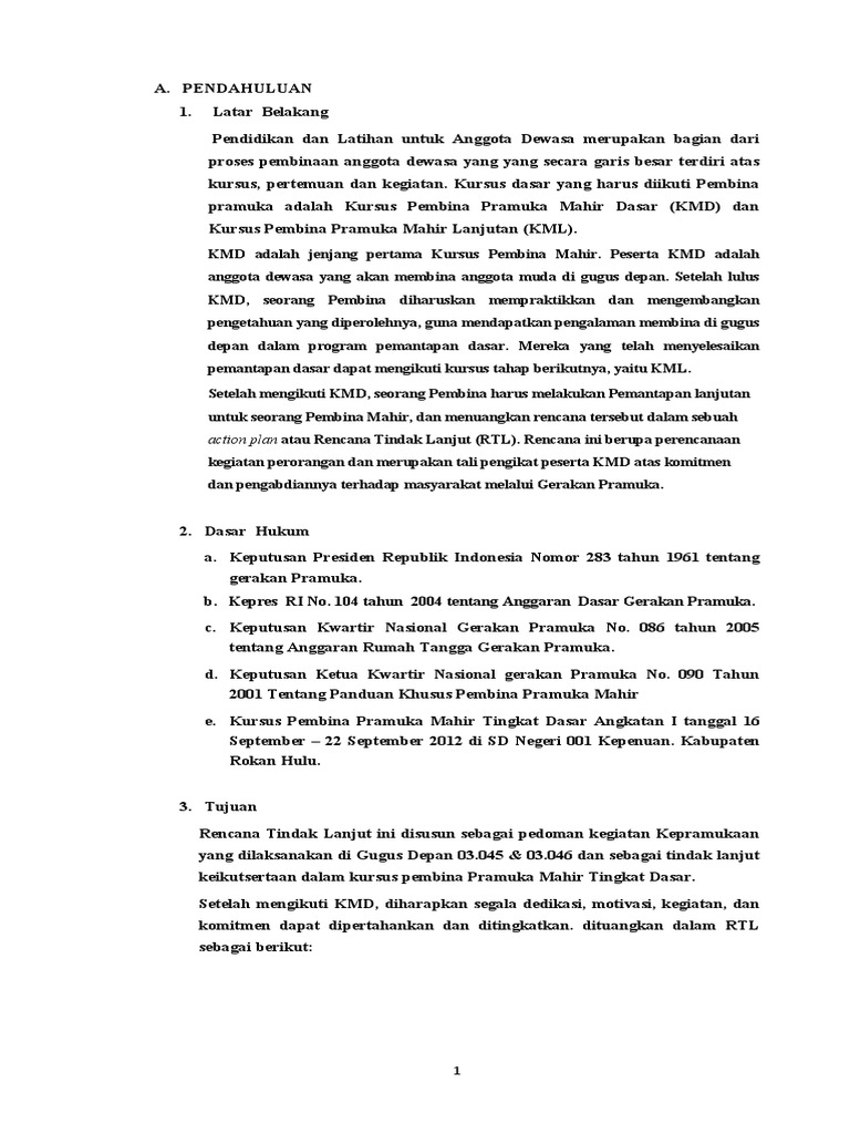 Rencana Tindak Lanjut KMD Pramuka | PDF | Karier & Perkembangan