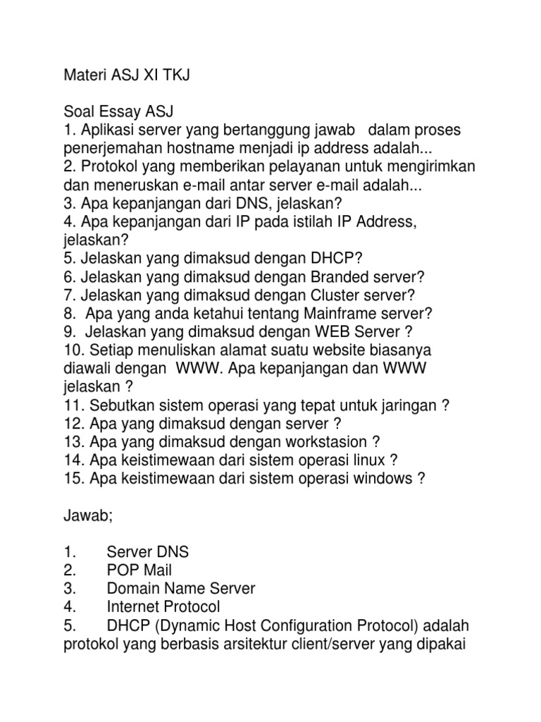 Soal Essay Materi ASJ Kelas XI TKJ | PDF | Karier & Perkembangan | Bisnis