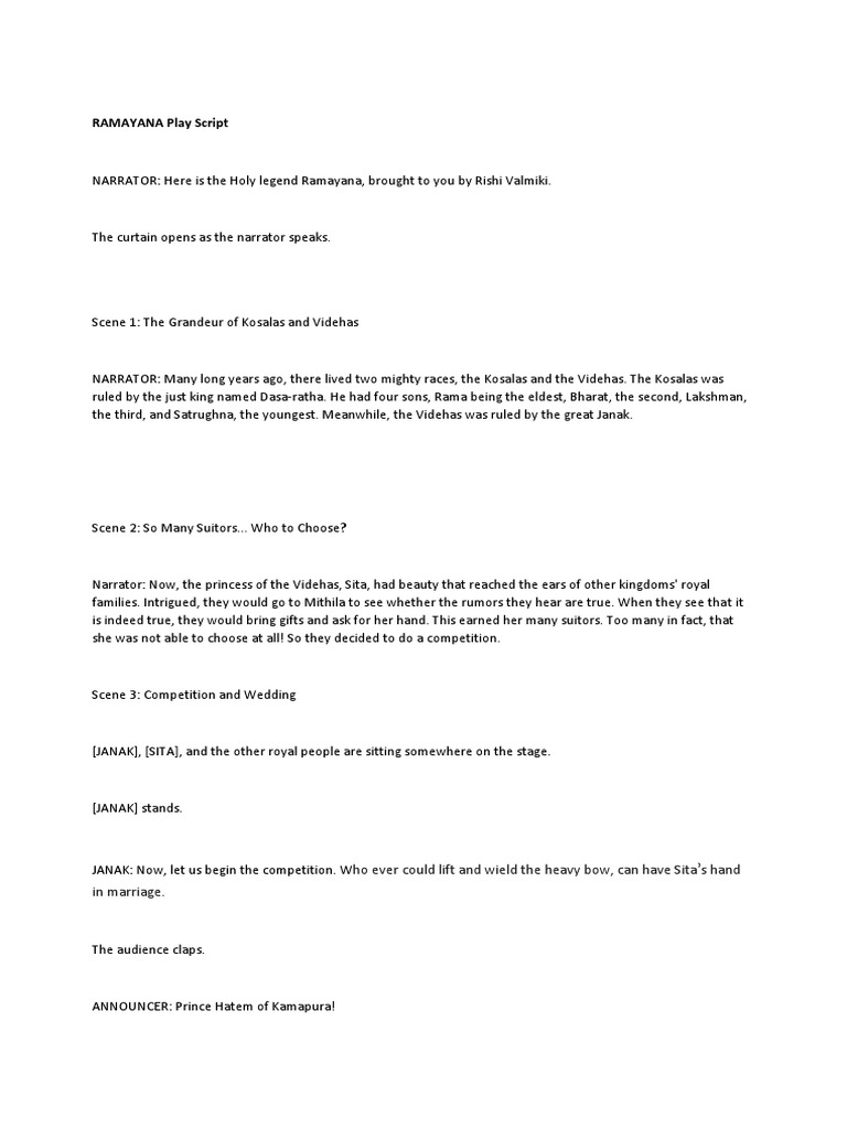 RAMAYANA Play Script | PDF | Sita | Ramayana