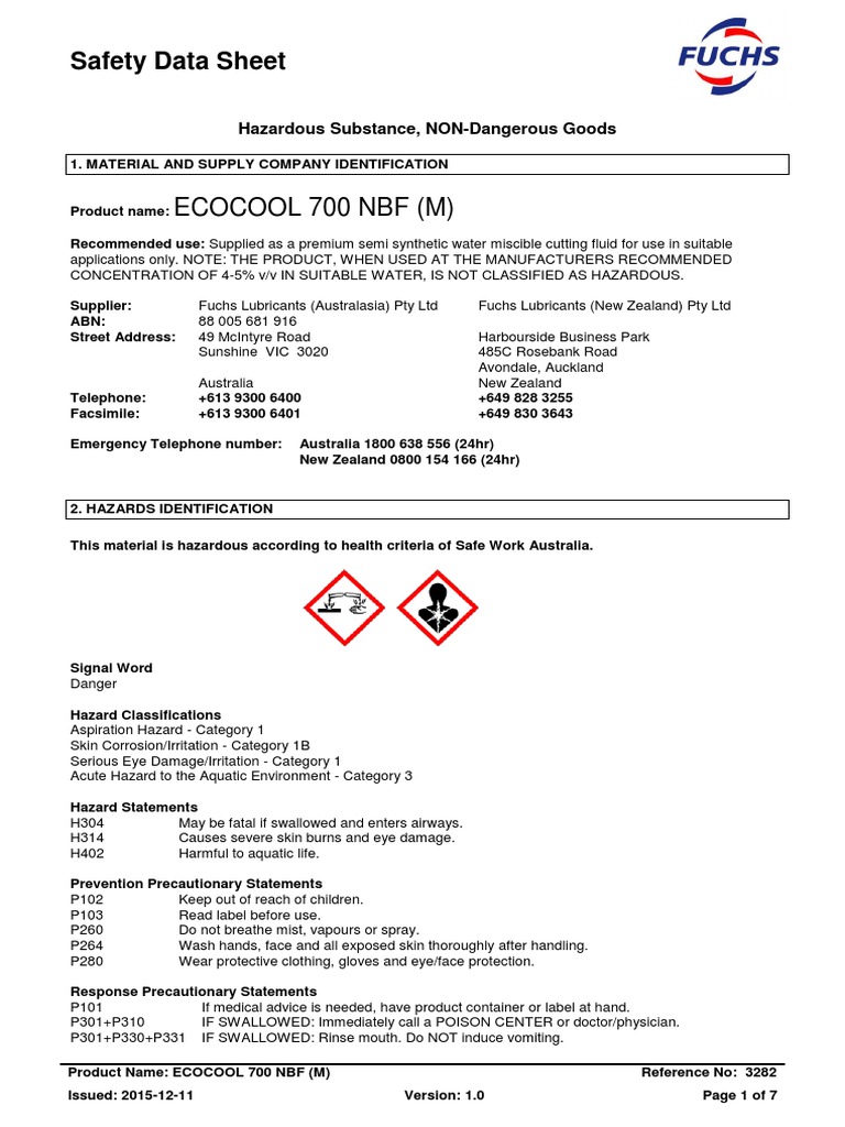 Ecocool 700 NBF M - Sds | PDF | Dangerous Goods | Toxicity