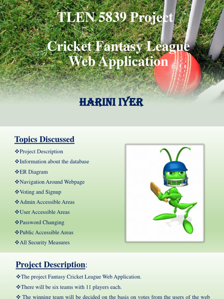 Cricket Fantasy League Presentation | PDF | World Wide Web | Internet & Web