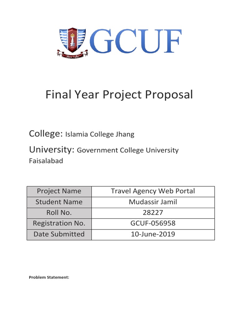 Final Year Project Proposal: College: University | PDF | Travel Agency ...