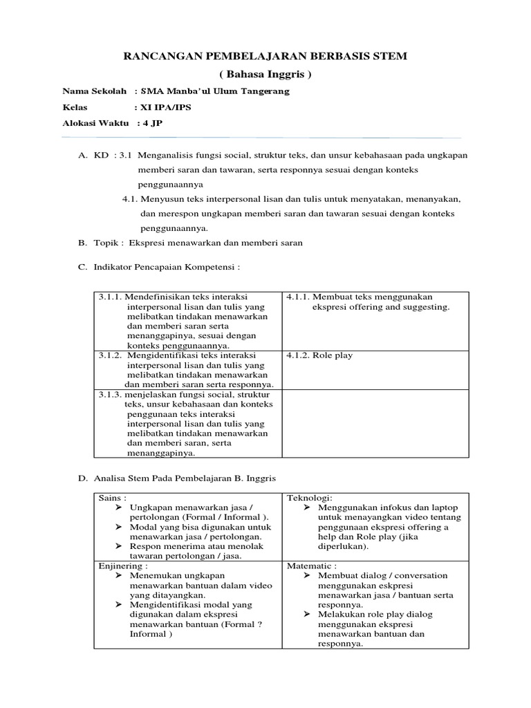 Rancangan Pembelajaran Berbasis Stem | PDF