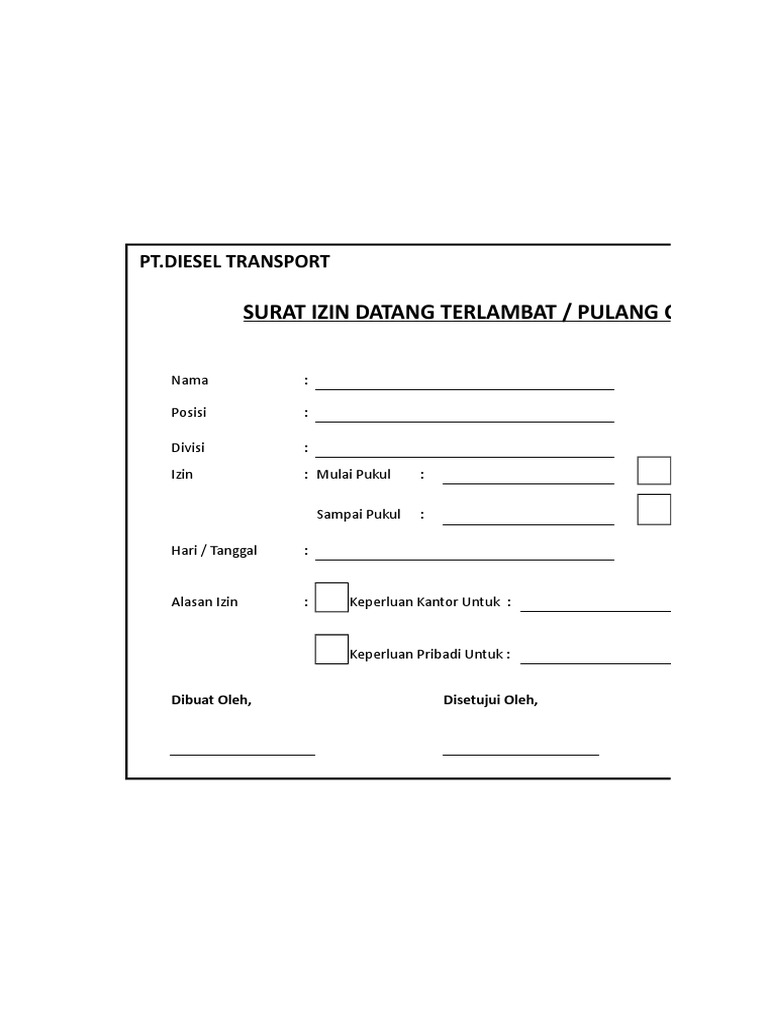 Surat Izin Datang Terlambat-Pulang Cepat | PDF