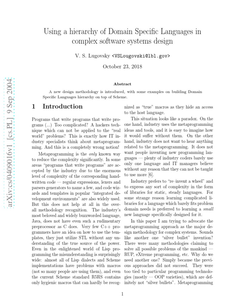 Using A Hierarchy of Domain Specific Languages in Complex Software Systems Design | PDF | Scheme ...