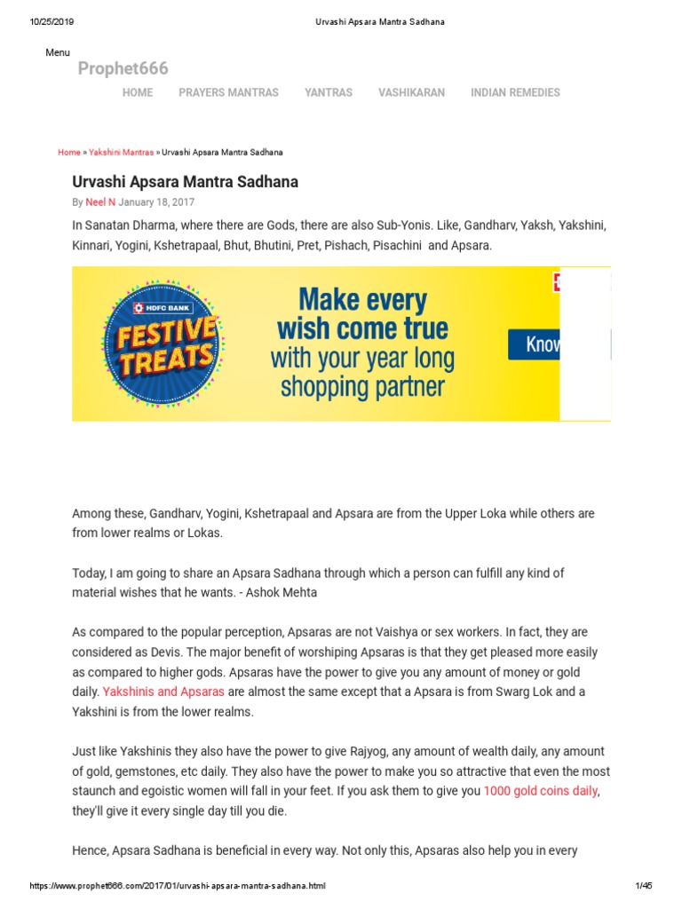 Urvashi Apsara Mantra Sadhana | PDF | Mantra | Religious Behaviour And ...