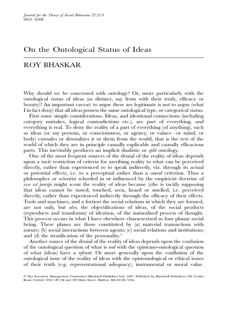 On The Ontological Status of Ideas: Roy Bhaskar | PDF | Ontology | Reality