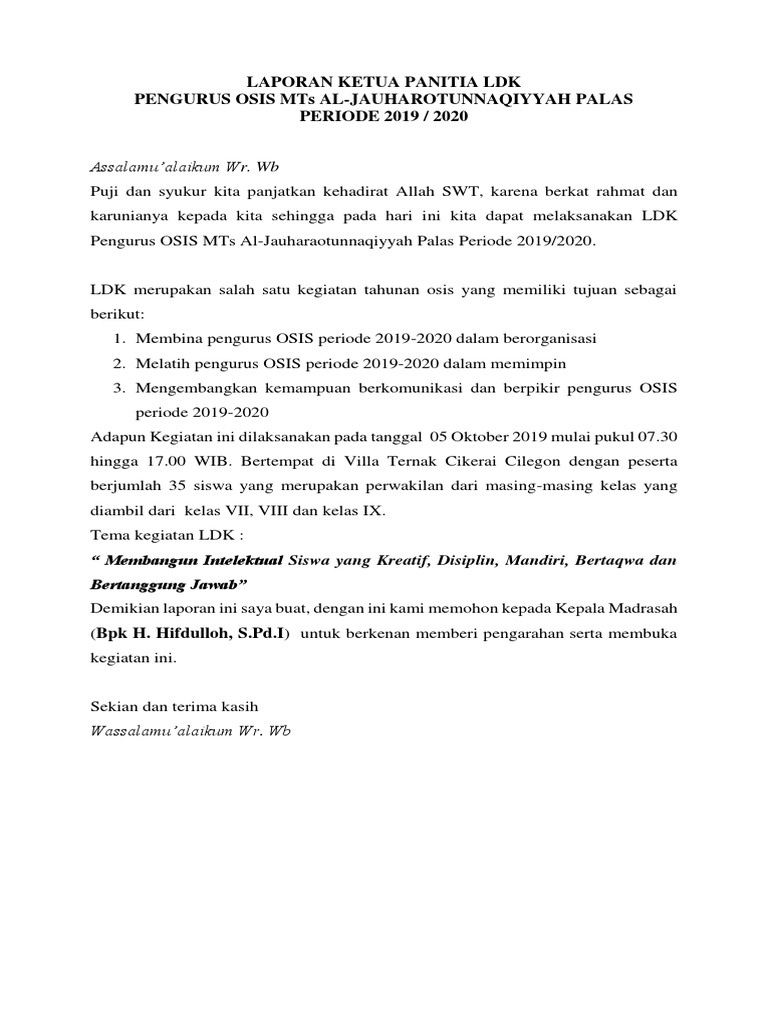 Laporan Ketua Panitia LDK | PDF