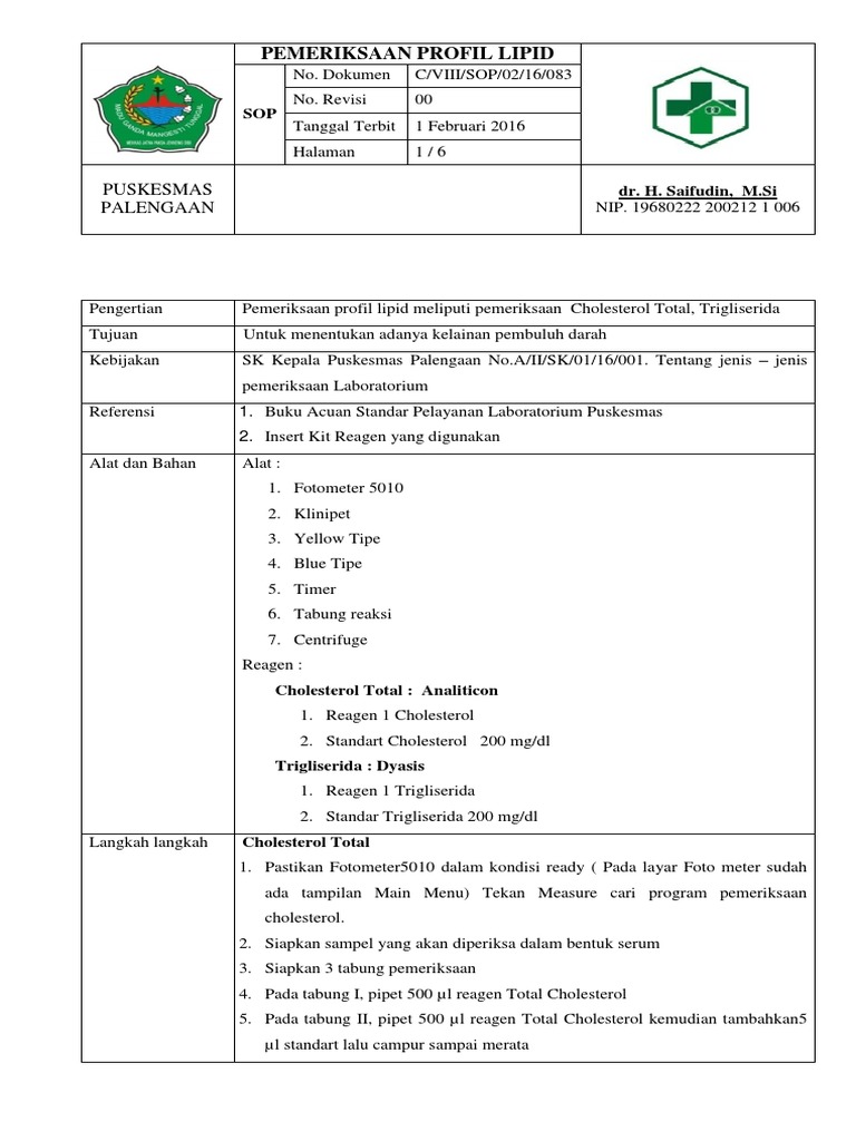 Pemeriksaan Profil Lipid: Puskesmas Palengaan | PDF