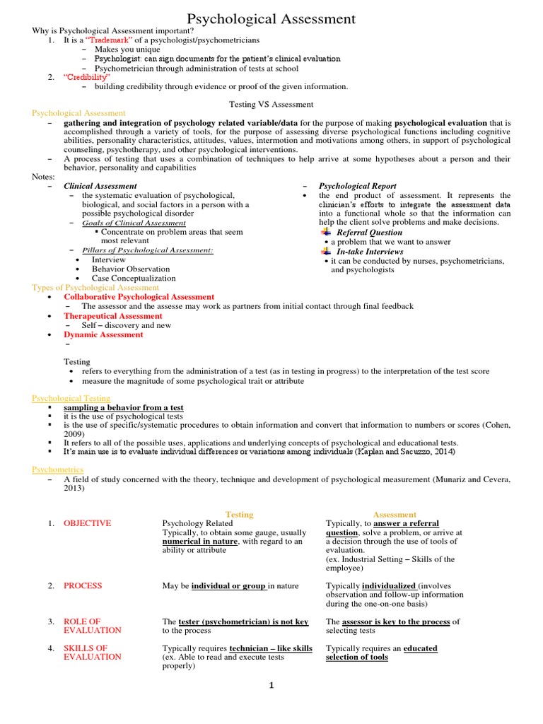 Overview of Psychological Assessment | PDF | Psychological Evaluation ...