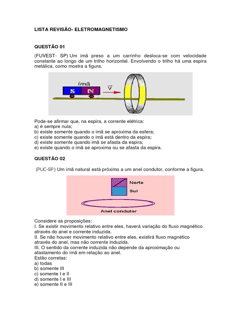LISTA REVISÃO Eletromag PDF | PDF | Magnetismo | Campo magnético