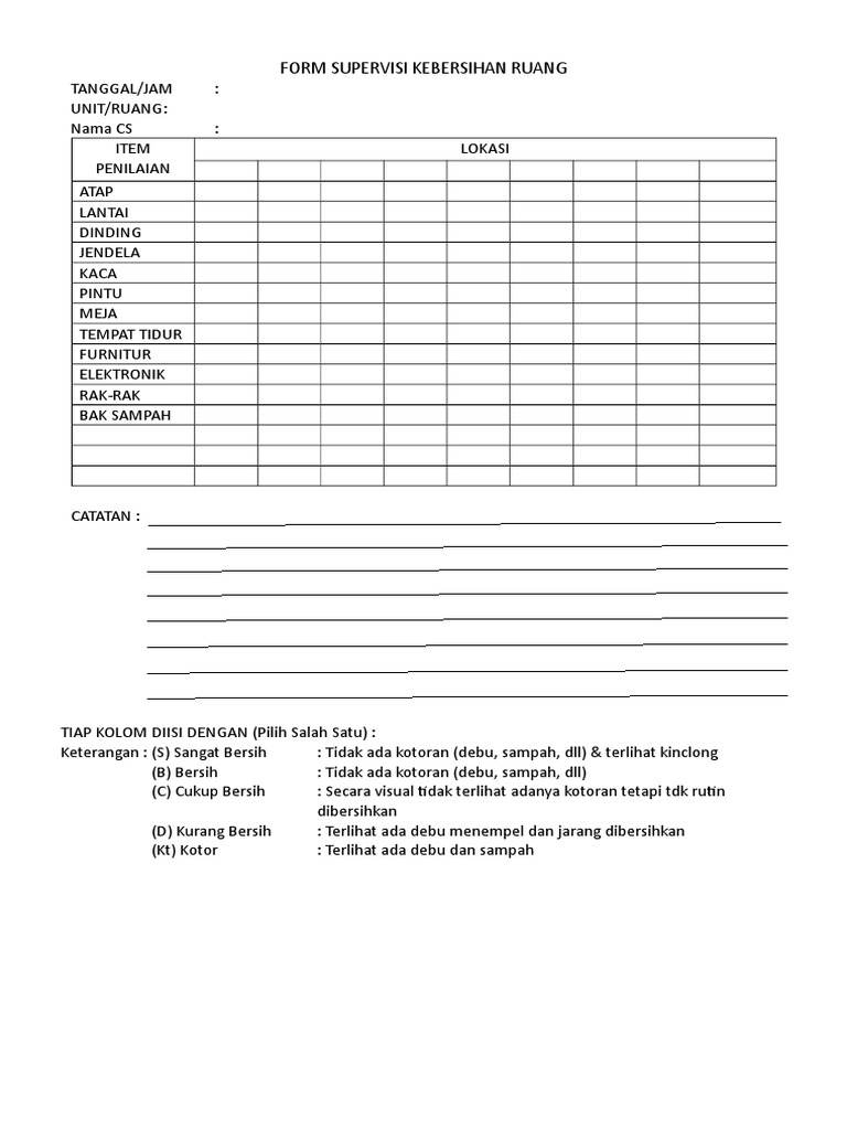 Form Supervisi Kebersihan Ruang | PDF