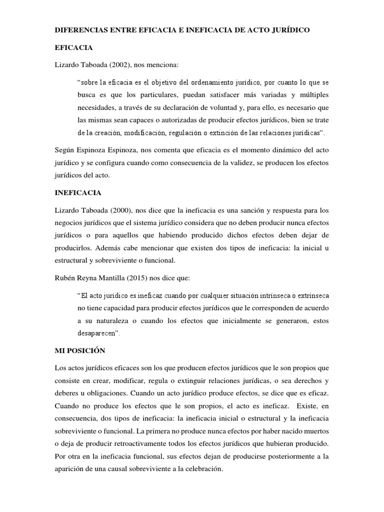 Diferencias Entre Eficacia e Ineficacia de Acto Jurídico | PDF