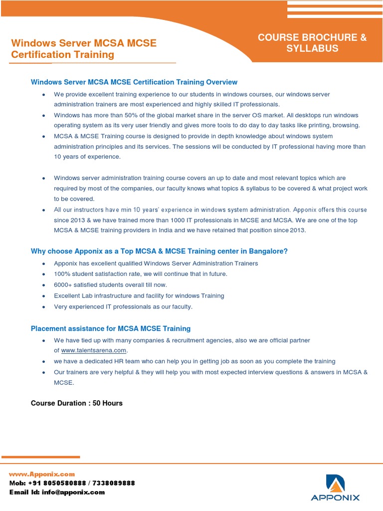 Windows Server MCSA MCSE Certification Training: Course Brochure ...