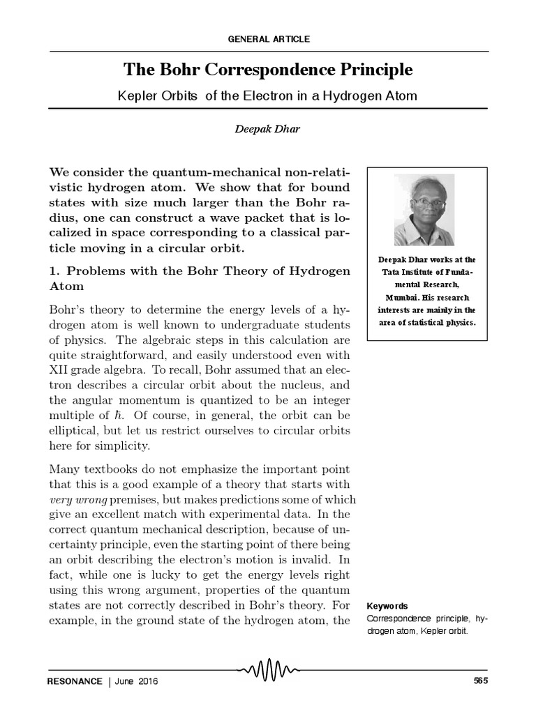 The Bohr Correspondence Principle: Kepler Orbits of The Electron in A ...