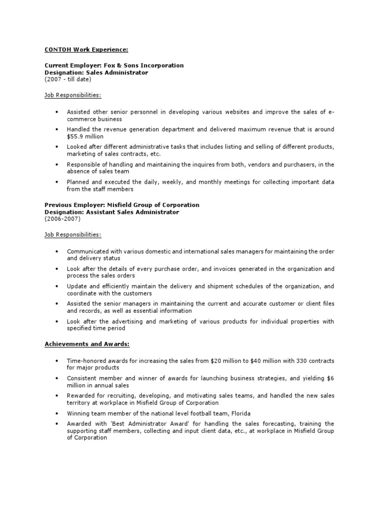 Work Experience Overview: Sales Roles | PDF | Business