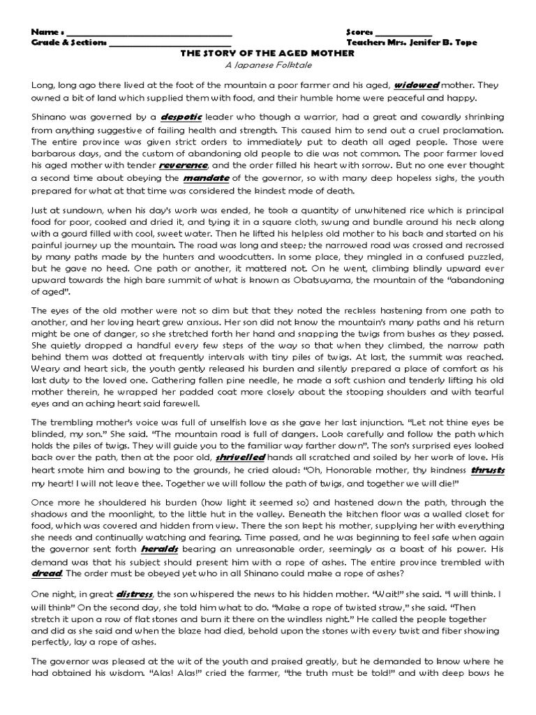 The Story of The Aged Mother | PDF