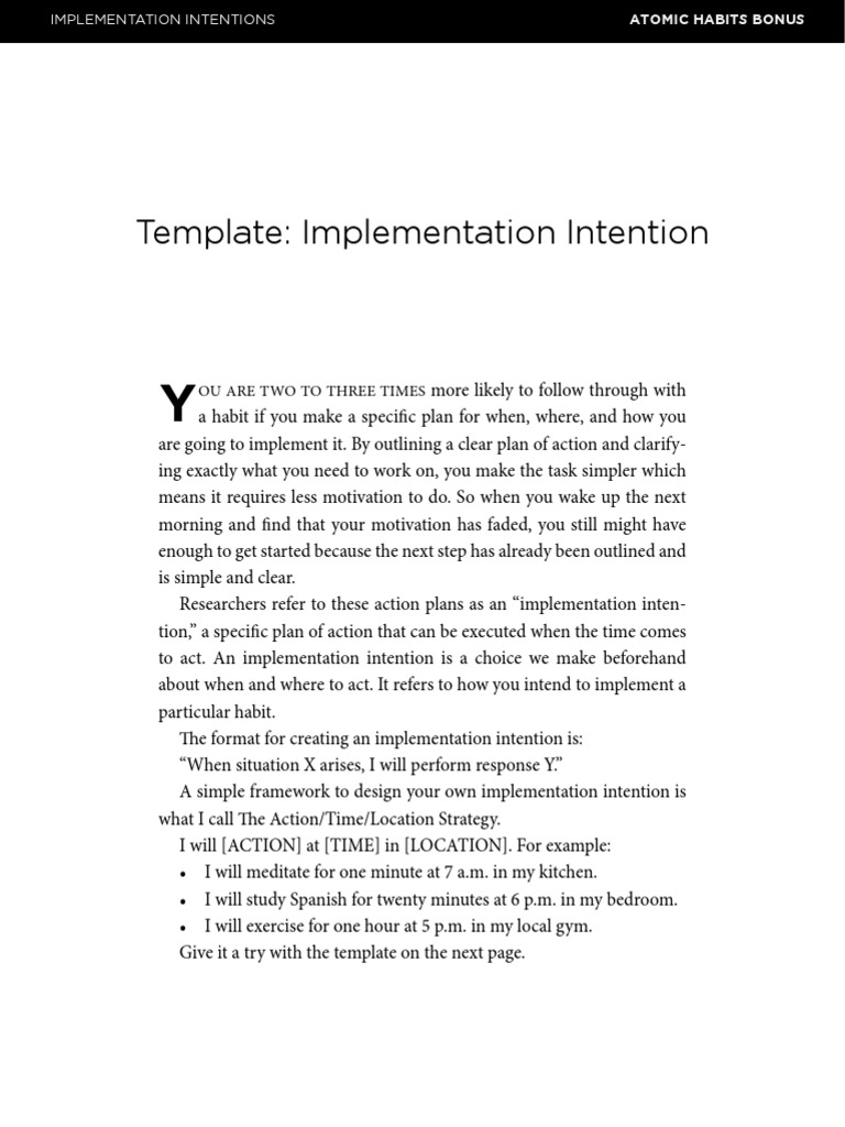 Template: Implementation Intention: Ou Are Two To Three Times | PDF ...